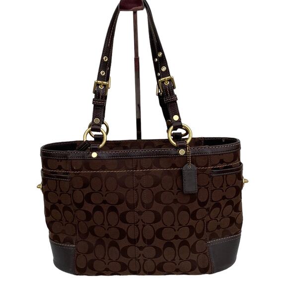 Coach | Bags | Coach Gallery Brown Signature Canvas Leather Trim Tote ...
